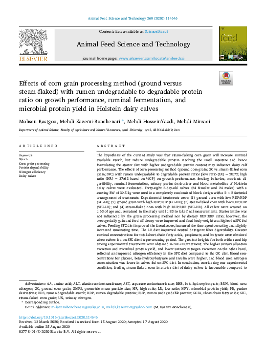 (PDF) Effects of corn grain processing method (ground versus steam ...
