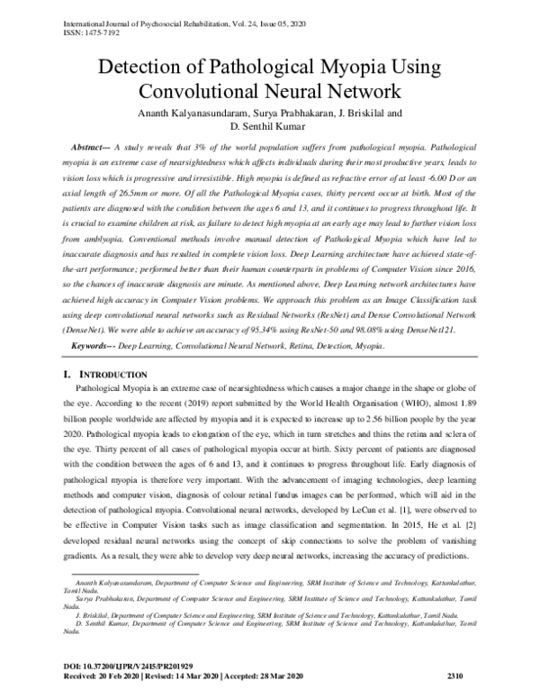 (PDF) Detection of Pathological Myopia Using Convolutional Neural Network