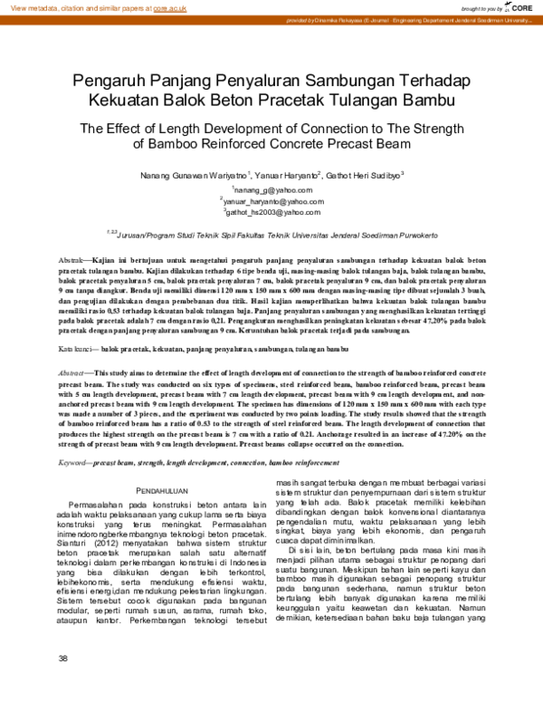 (PDF) Pengaruh Panjang Penyaluran Sambungan Terhadap Kekuatan Balok ...