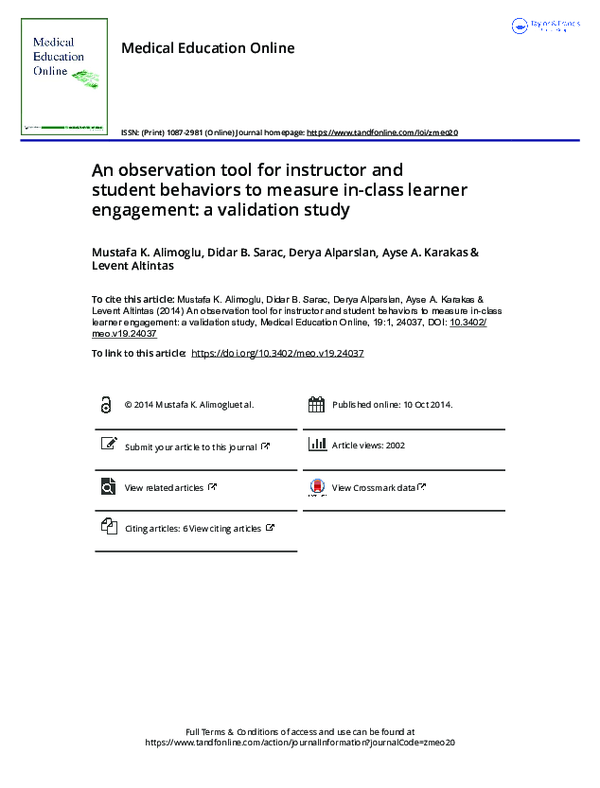(PDF) An observation tool for instructor and student behaviors to measure in-class learner ...