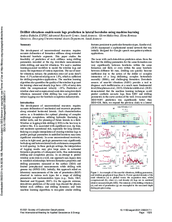 (PDF) Predicting Sonic Logs with Drillbit Vibrations