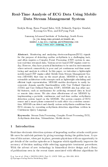 (PDF) Real-Time Analysis of ECG Data Using Mobile Data Stream Management System
