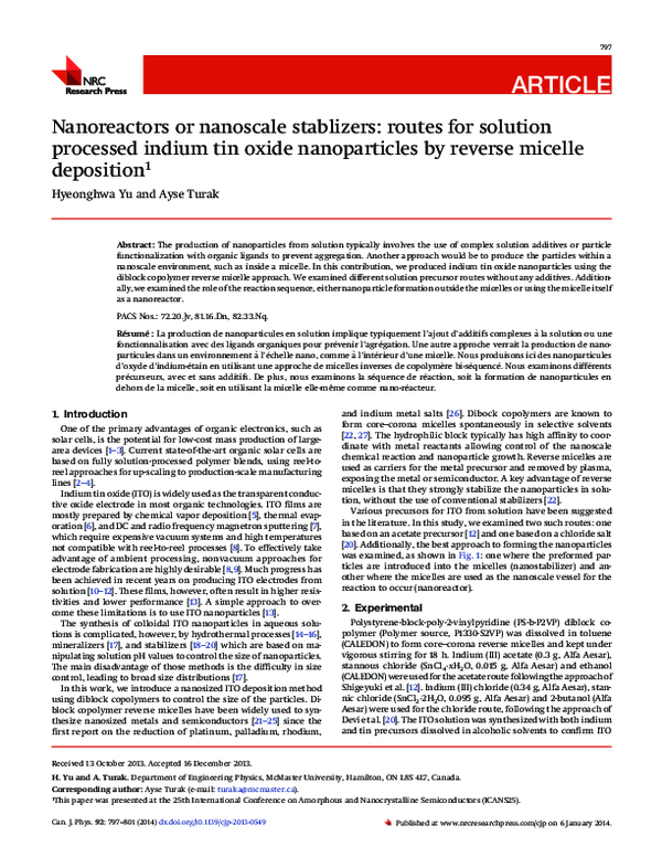 (PDF) Nanoreactors or nanoscale stablizers: routes for solution ...
