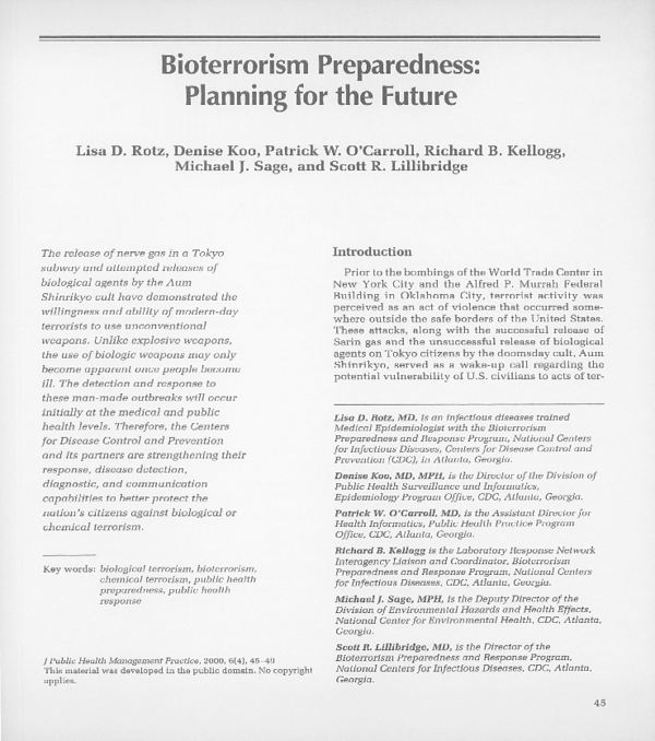 (PDF) Bioterrorism Preparedness: Planning for the Future | Lisa Rotz ...