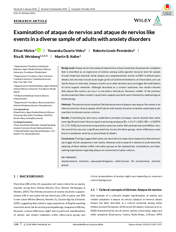 (PDF) Examination of ataque de nervios and ataque de nervios like ...