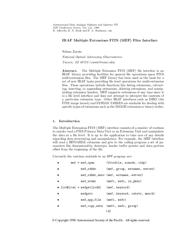 (PDF) IRAF Multiple Extensions FITS (MEF) Files Interface