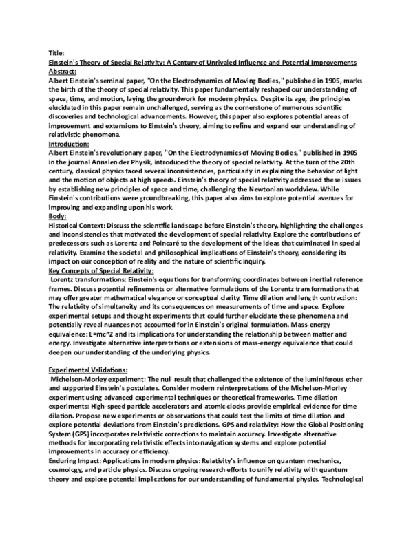 (PDF) Einstein's Theory of Special Relativity: A Century of Unrivaled ...