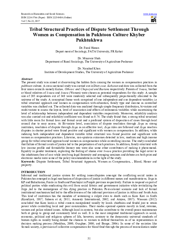 (PDF) Tribal Structural Practices of Dispute Settlement Through Women ...
