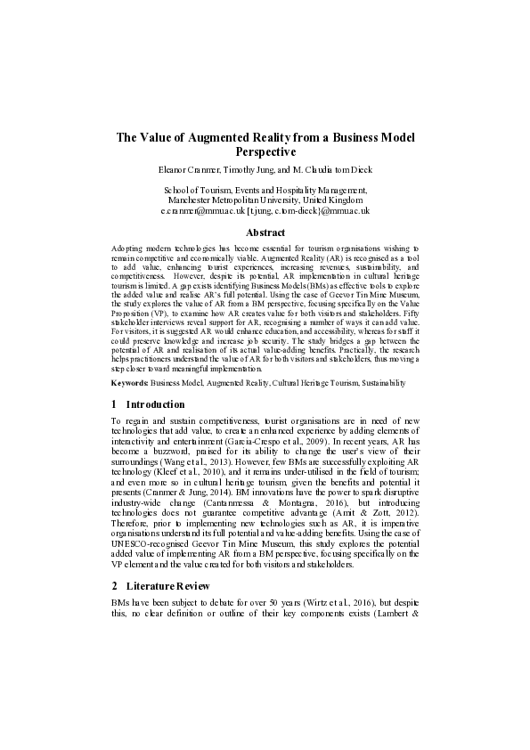(PDF) The Value of Augmented Reality from a Business Model Perspective