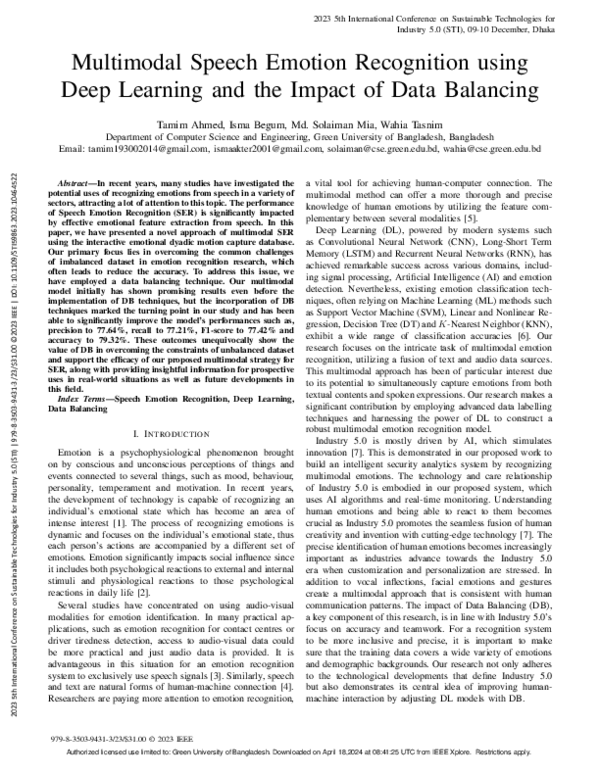 (PDF) Multimodal Speech Emotion Recognition using Deep Learning and the ...