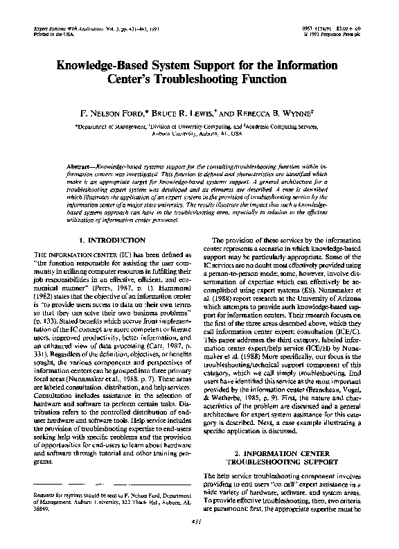 (PDF) Knowledge-based system support for the information center's troubleshooting function