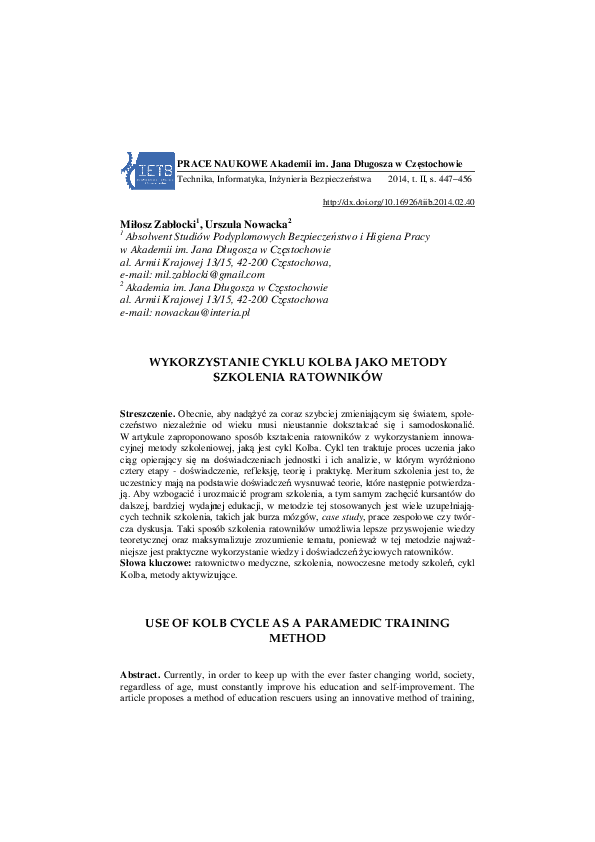 (PDF) Use of Kolb cycle as a paramedic training method