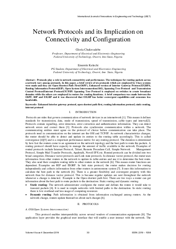 (PDF) Network Protocols and its Implication on Connectivity and ...