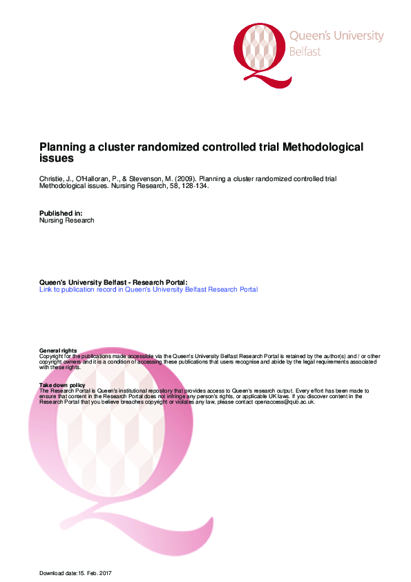 (PDF) Planning a Cluster Randomized Controlled Trial