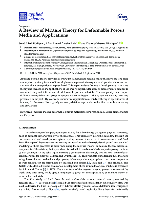 (PDF) A Review of Mixture Theory for Deformable Porous Media and ...