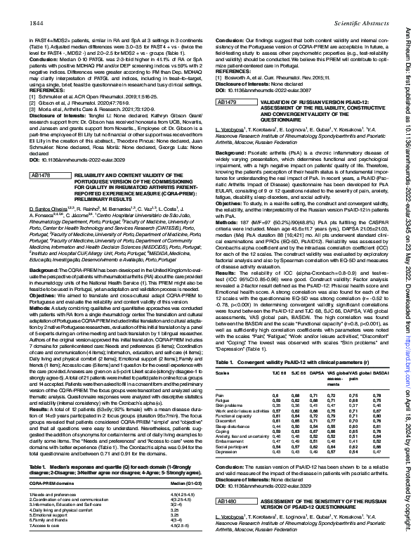 AB1480 ASSESSMENT of the Sensitivity of the Russian Version of PSAID-12 ...