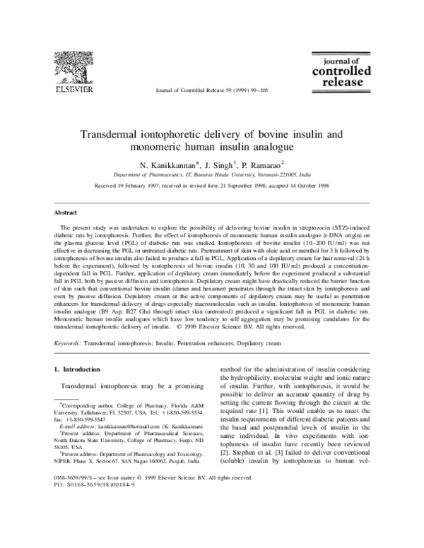 (PDF) Transdermal iontophoretic delivery of bovine insulin and ...