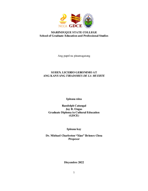 (PDF) SI HEN. LICERIO GERONIMO AT ANG KANYANG TIRADORES DE LA MUERTE