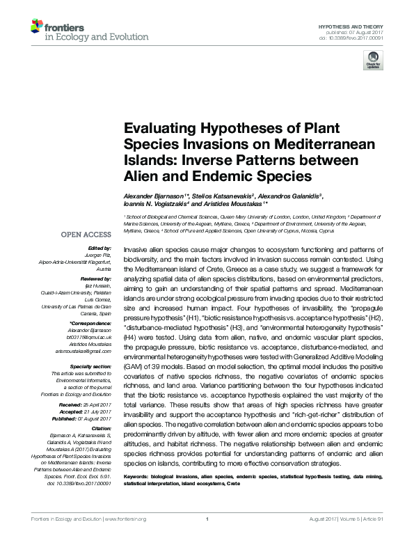 (PDF) Evaluating Hypotheses of Plant Species Invasions on Mediterranean ...