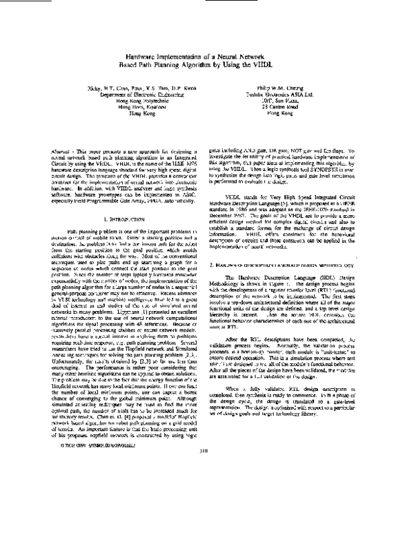 (PDF) Hardware implementation of a neural network based path planning algorithm by using the VHDL