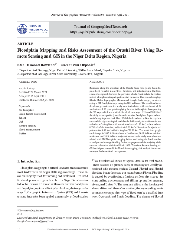 (PDF) Floodplain Mapping and Risks Assessment of the Orashi River Using ...