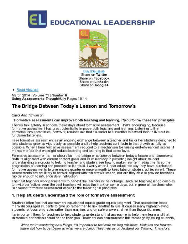 (PDF) The Bridge between Today's Lesson and Tomorrow's