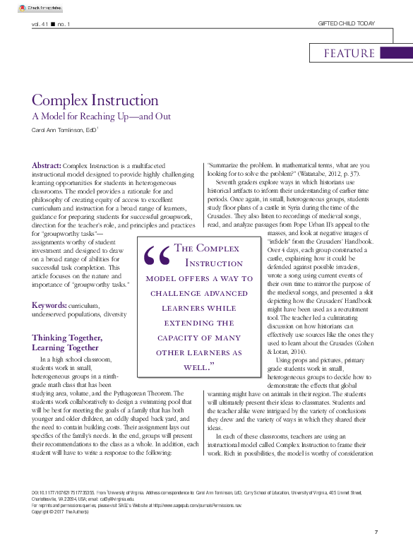 (PDF) Complex Instruction: A Model for Reaching Up—and Out | Carol ...