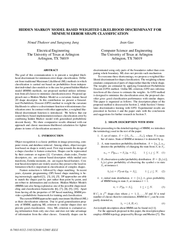 Pdf Hidden Markov Model Based Weighted Likelihood Discriminant For Minimum Error Shape 
