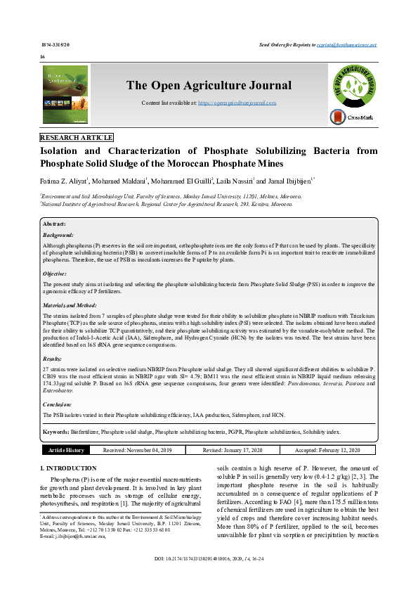 (PDF) Isolation and Characterization of Phosphate Solubilizing Bacteria ...