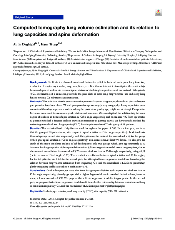 (PDF) Computed tomography lung volume estimation and its relation to ...