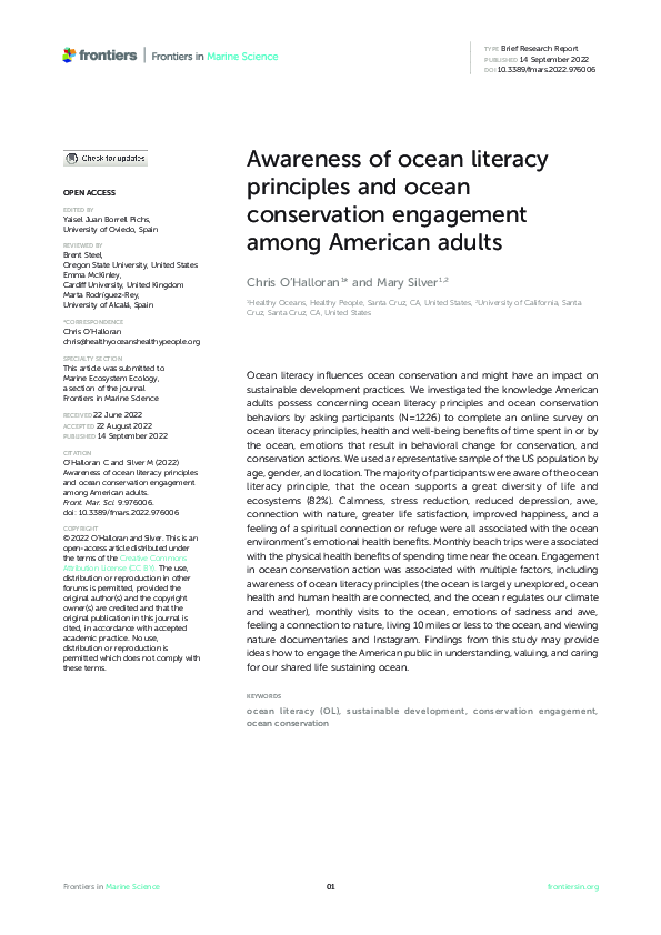 (PDF) Awareness of ocean literacy principles and ocean conservation ...
