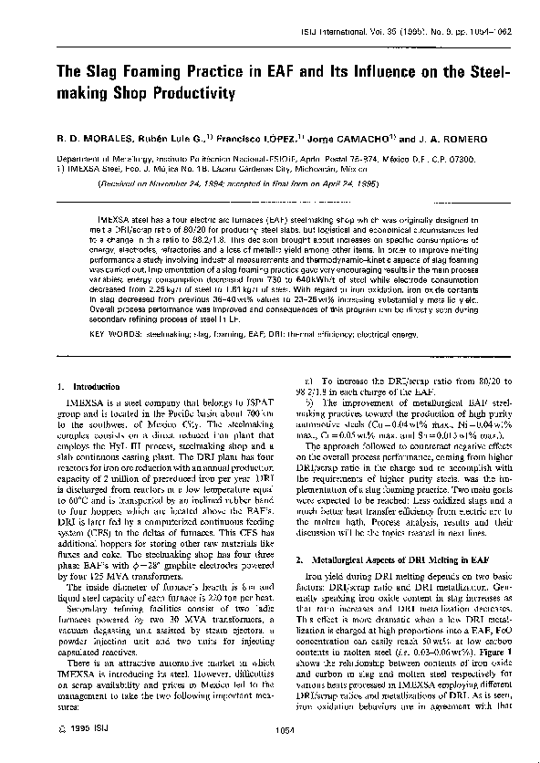 (PDF) The Slag Foaming Practice in EAF and Its Influence on the ...