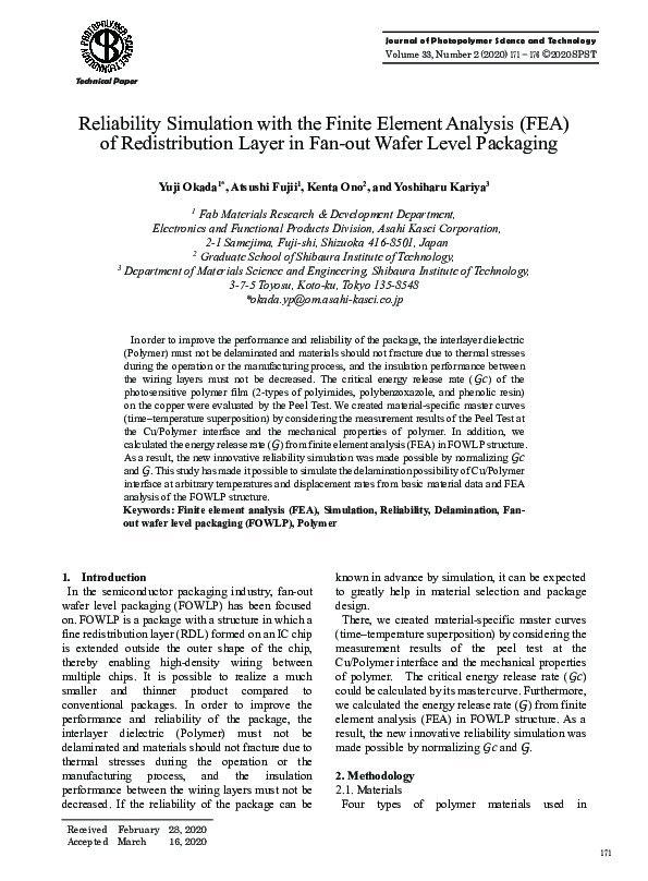 (PDF) Reliability Simulation with the Finite Element Analysis (FEA) of Redistribution Layer in ...