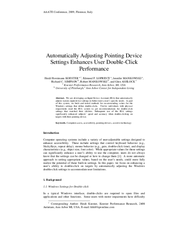 (PDF) Automatically Adjusting Pointing Device Settings Enhances User Double-Click Performance