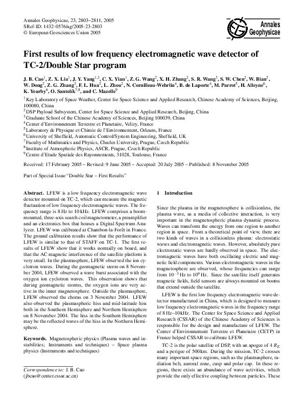 (PDF) First results of low frequency electromagnetic wave detector of ...