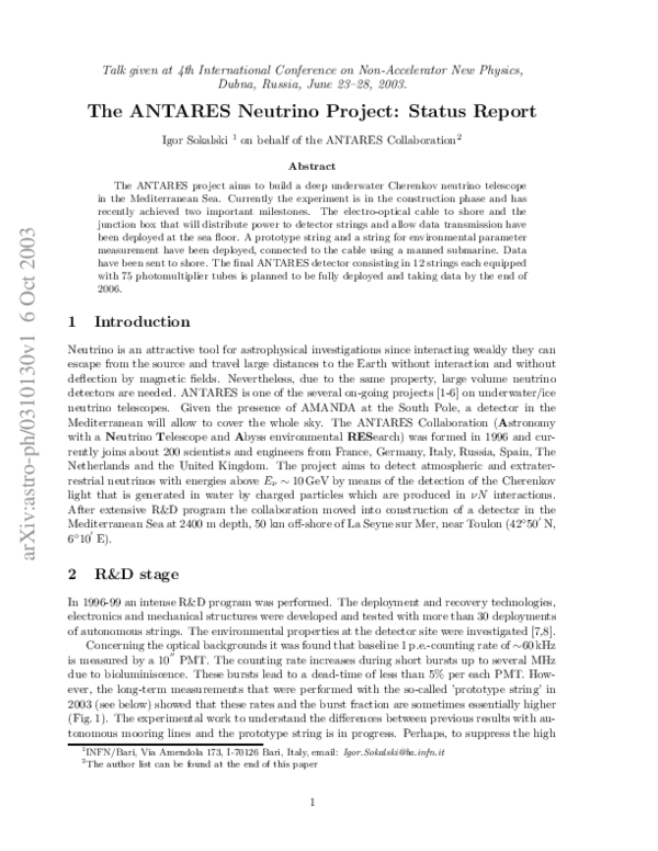 (PDF) The ANTARES neutrino project