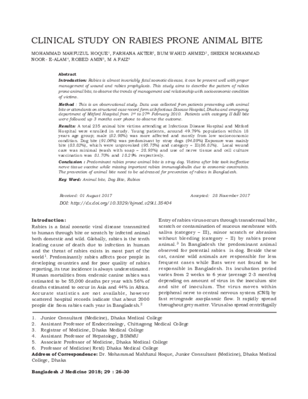 (PDF) Clinical study on rabies prone animal bite
