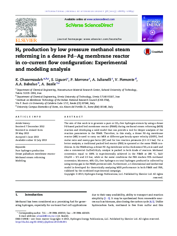 (PDF) H2 production by low pressure methanol steam reforming in a dense ...