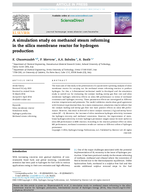 (PDF) A simulation study on methanol steam reforming in the silica ...