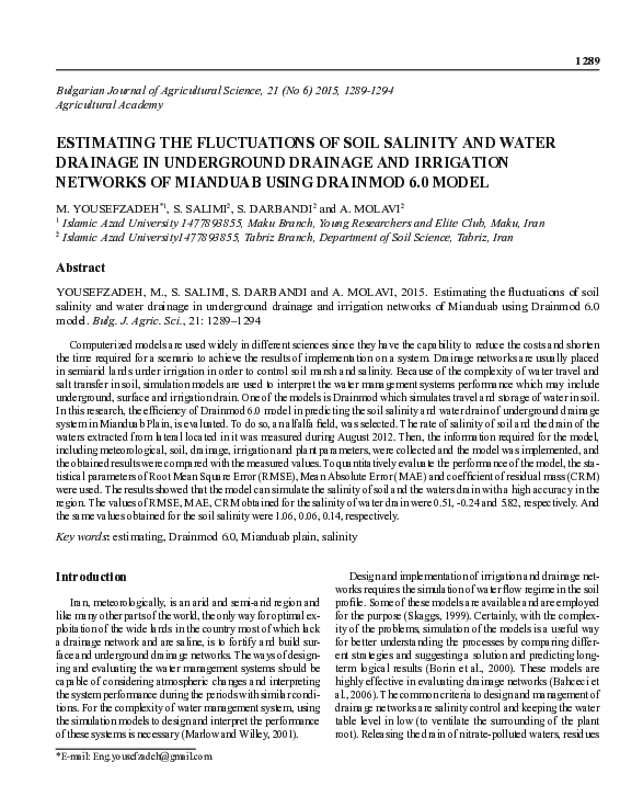 (PDF) Estimating the Fluctuations of Soil Salinity and Water Drainage ...