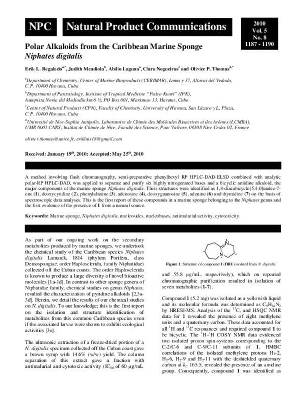 (PDF) Polar Alkaloids from the Caribbean Marine Sponge Niphates Digitalis