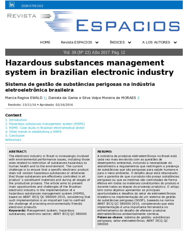 (PDF) Hazardous substances management system in brazilian electronic ...