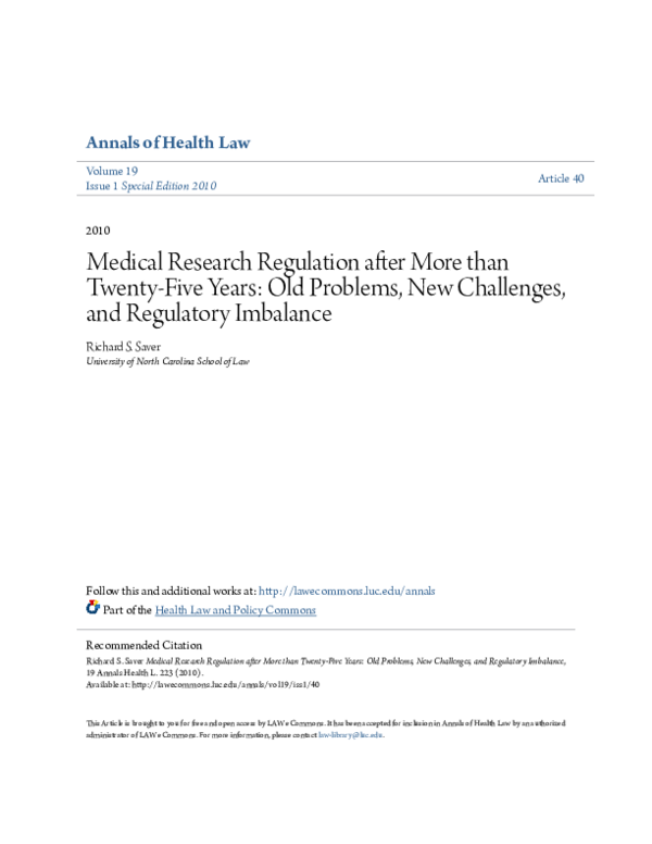 (PDF) Medical research regulation after more than twenty-five years ...