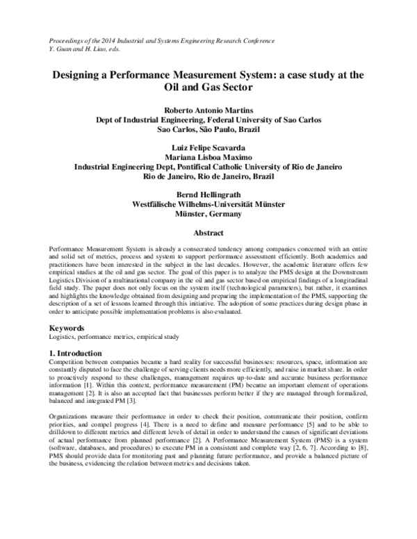 (PDF) Designing a Performance Measurement System: a case study at the Oil and Gas Sector