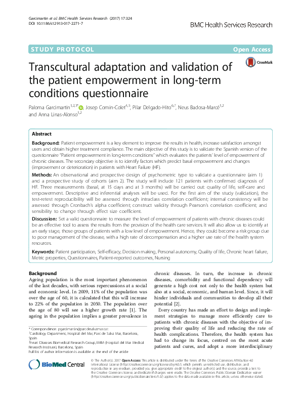 (PDF) Transcultural adaptation and validation of the patient empowerment in long-term conditions ...