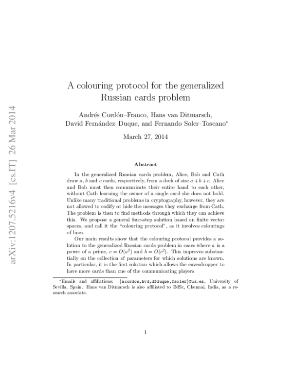 (PDF) A colouring protocol for the generalized Russian cards problem