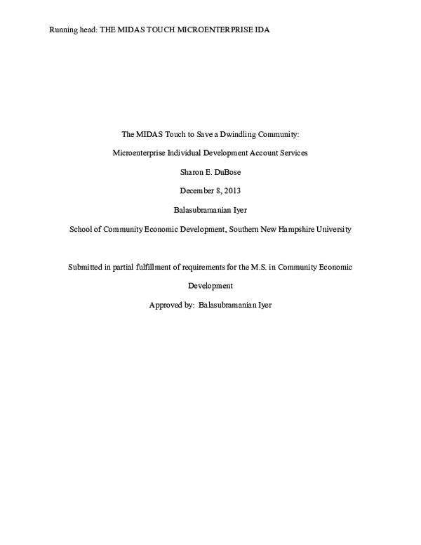 (PDF) The MIDAS touch to save a dwindling community: Microenterprise ...