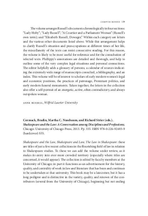 (PDF) Shakespeare and the Law: A Conversation among Disciplines and Professions