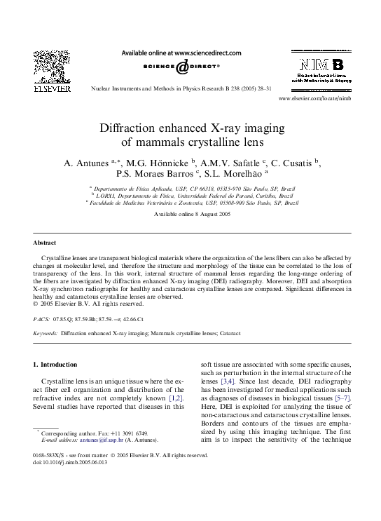 (PDF) Diffraction enhanced X-ray imaging of mammals crystalline lens