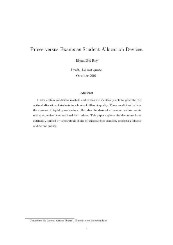 (PDF) Prices versus exams as student allocation devices
